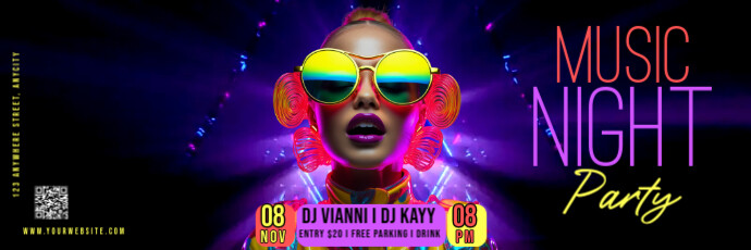 Black 3d Music Night Party Tajuk Twitter Template | PosterMyWall