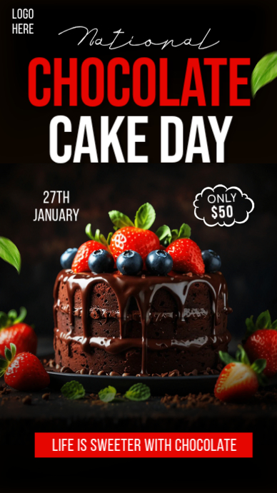 Black 3d National Chocolate Cake Day Instagram Story Template ...
