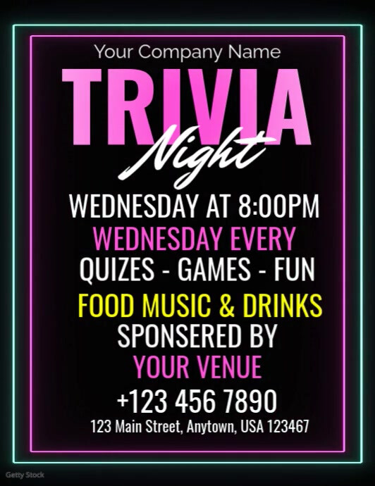 Black 3d Neon Trivia Night Party New Template Flyer Flyer (us Letter ...