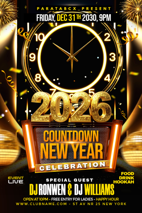 Black 3d New Year 2026 Nye Countdown Flyer Poster Template | PosterMyWall