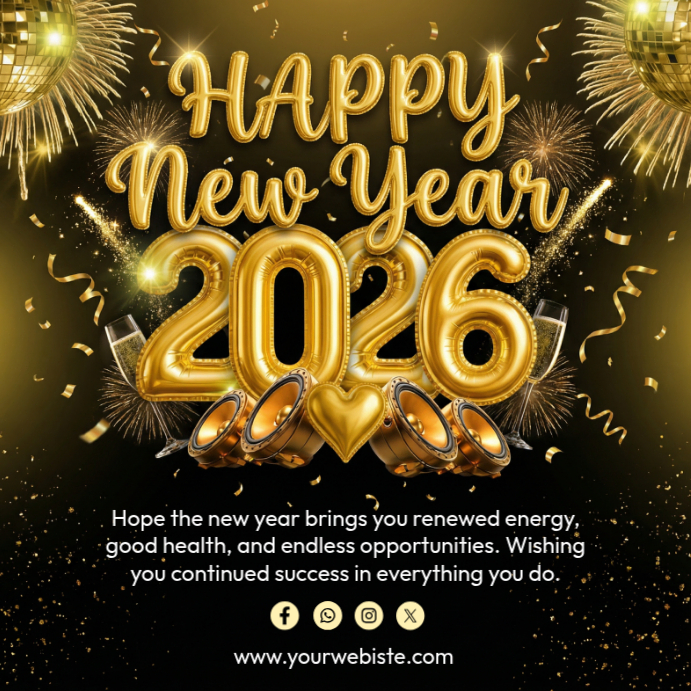 Black 3d New Year Greetings Instagram Post Template | PosterMyWall