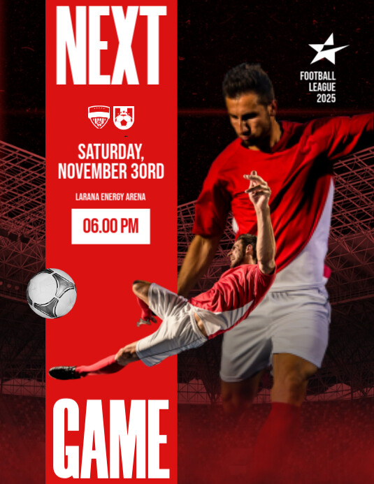 Black 3d Next Match Soccer Pamflet (letter As) Template | PosterMyWall