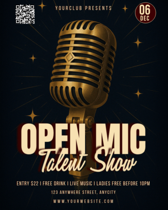 Black 3d Open Mic Talent Show Instagram Portrait Template | PosterMyWall