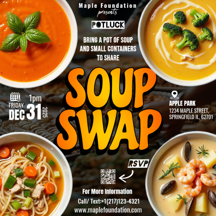 Plantilla de Black 3d Potluck Soup Swap Flyer Template Design Instagram ...