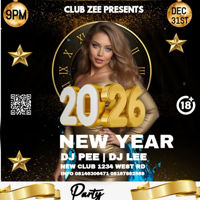 Plantilla de Black 3d Premium Black Gold 2026 New Year Eve Nightclub ...