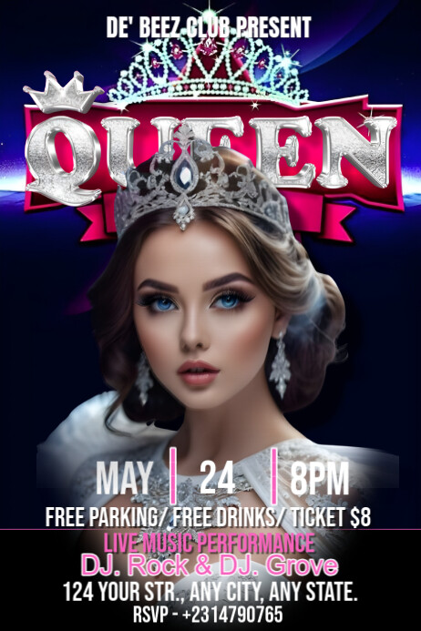 Black 3d Queens Party Poster Template | PosterMyWall