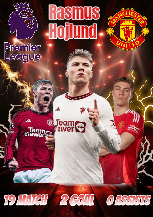 Copy of Black 3d Rasmus Hojlund Manchester United A4 | PosterMyWall