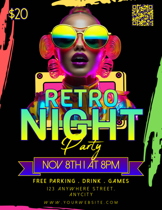 Plantilla de Black 3d Retro Night Party Pamflet (letter As) | PosterMyWall