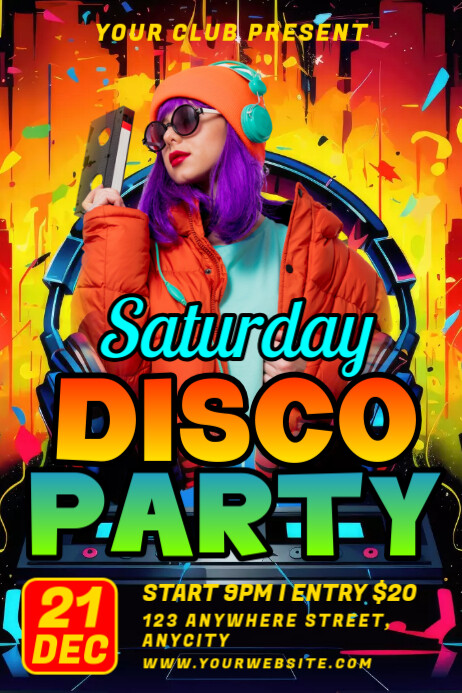Black 3d Saturday Disco Party Poster Template | PosterMyWall