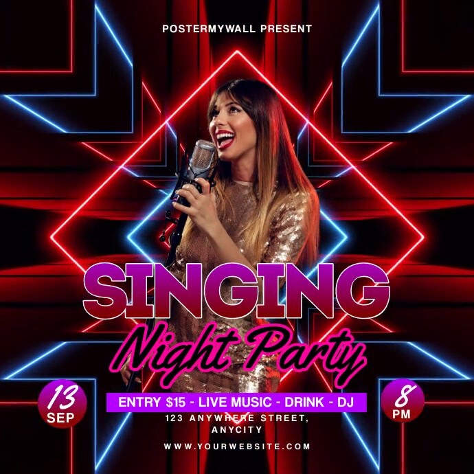 Black 3d Singing Night Party Pos Instagram Template | PosterMyWall