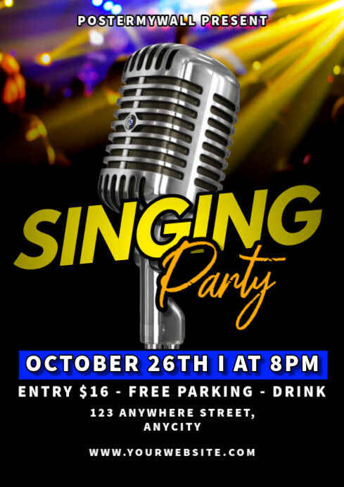 Black 3d Singing Party A4 Template | PosterMyWall