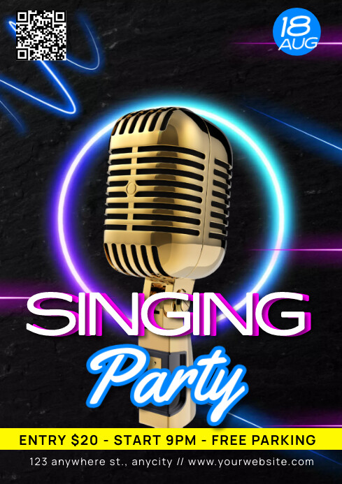 Plantilla de Black 3d Singing Party A4 | PosterMyWall