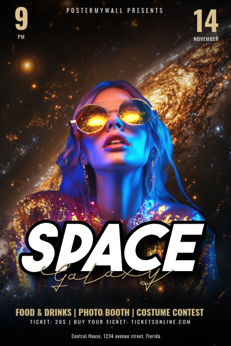Black 3d Space Galaxy Party Poster Template | PosterMyWall