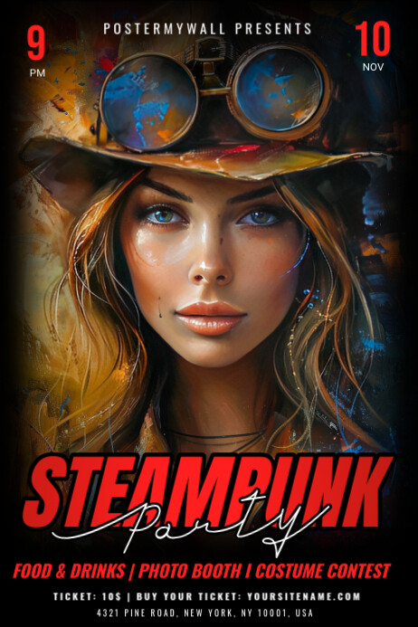 Black 3d Steampunk Party Poster Template | PosterMyWall