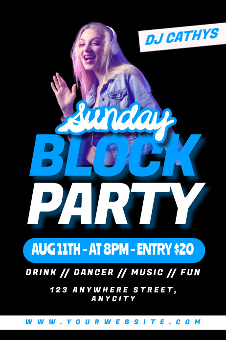 Black 3d Sunday Block Party Poster Templat | PosterMyWall