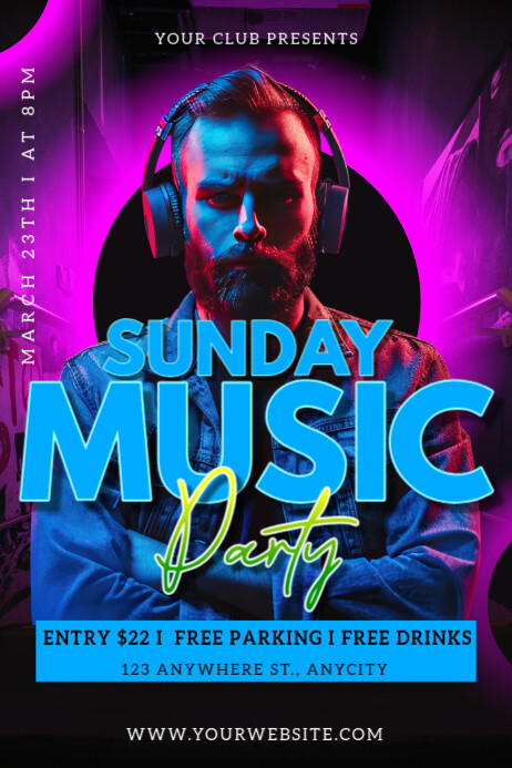 Black 3d Sunday Music Party Poster Template | PosterMyWall