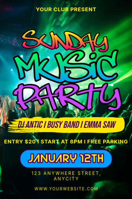 Black 3d Sunday Music Party Poster Template | PosterMyWall