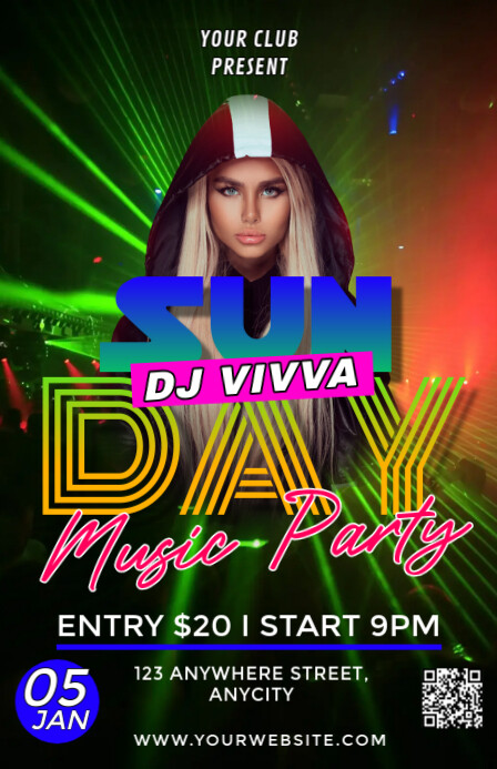 Black 3d Sunday Music Party Tabloid Template | PosterMyWall