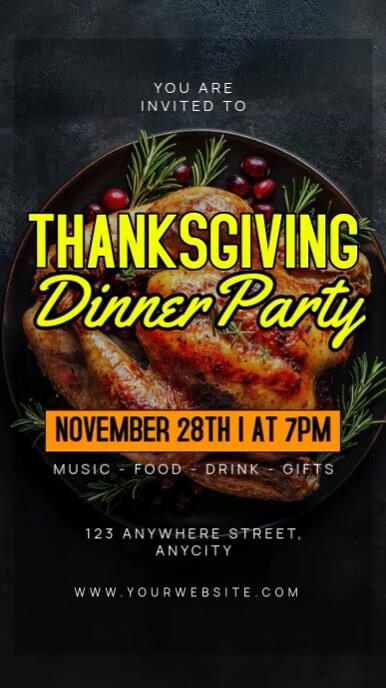 Black 3d Thanksgiving Dinner Party Reel Instagram Templat | PosterMyWall