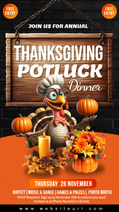 Copy of Black 3d Thanksgiving Potluck Dinner Instagram Story | PosterMyWall