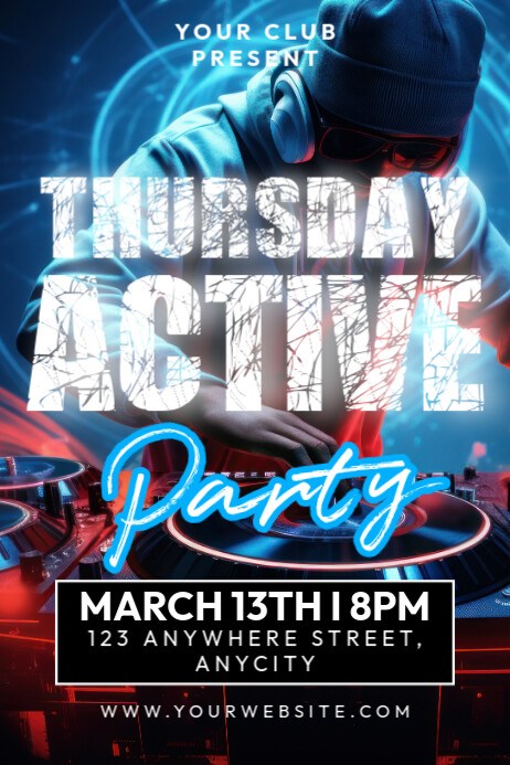 Black 3d Thursday Active Party Poster Template | PosterMyWall