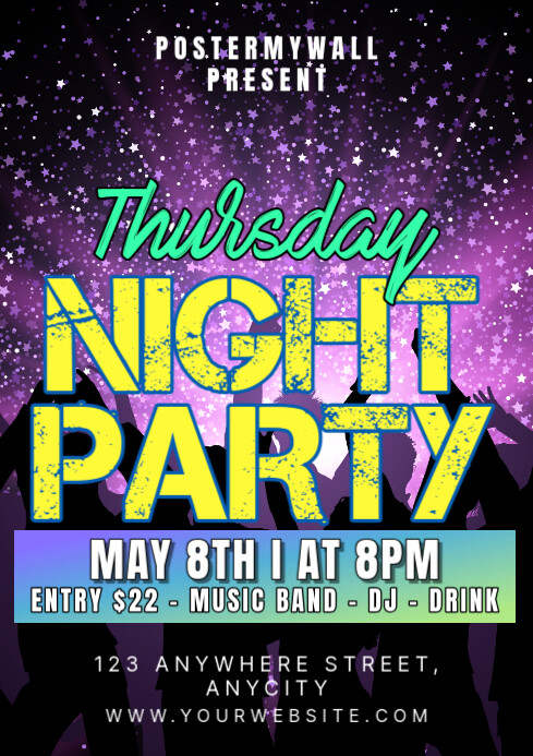 Black 3d Thursday Night Party A4 Template | PosterMyWall