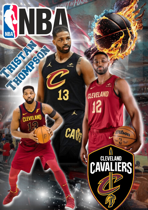 Black 3d Tristan Thompson Cleveland Cavaliers Nba Basketball Sport A4 ...