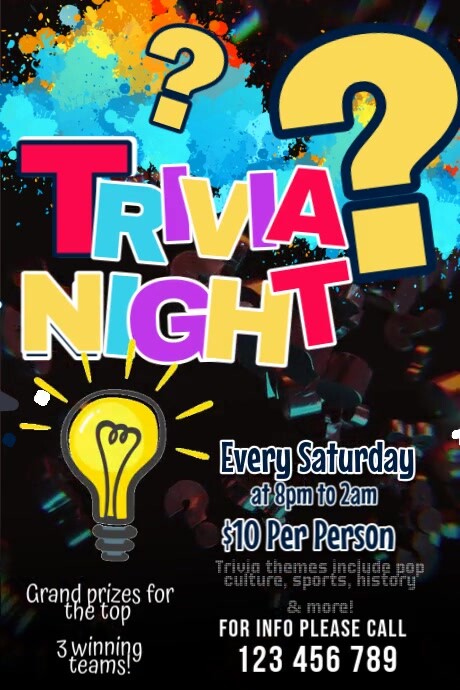 Black 3d Trivia Night Poster Template | PosterMyWall