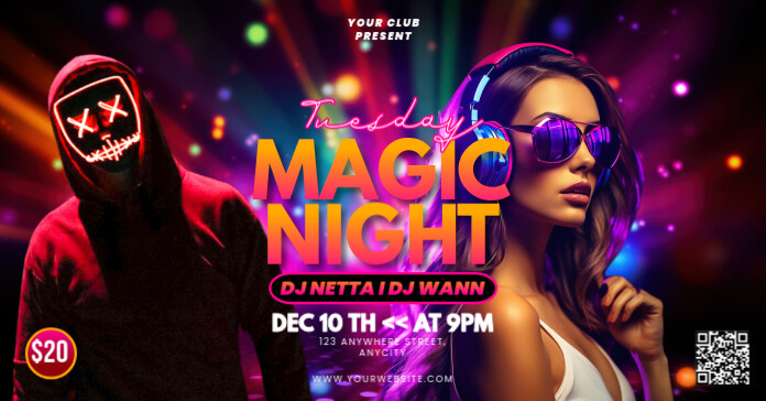 Black 3d Tuesday Magic Night Iklan Facebook Template | PosterMyWall