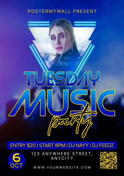 Black 3d Tuesday Music Party A4 Template | PosterMyWall