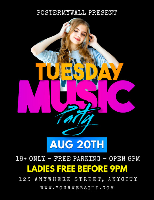 Copy of Black 3d Tuesday Music Party Pamflet (letter | PosterMyWall