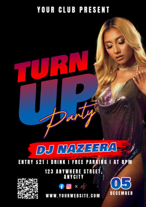 Black 3d Turn Up Party A4 Template | PosterMyWall