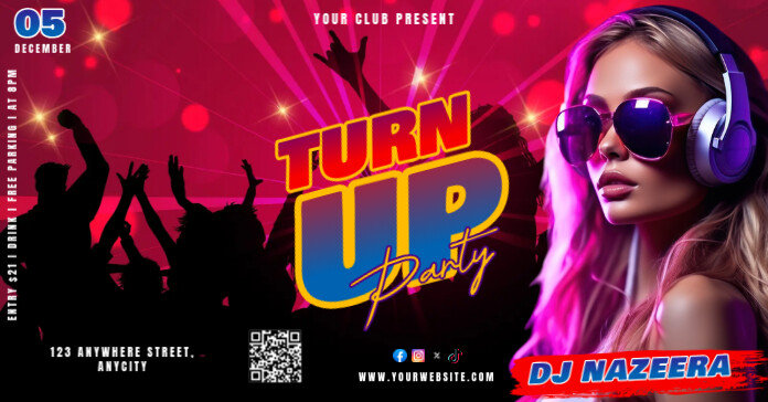 Black 3d Turn Up Party Iklan Facebook Template | PosterMyWall