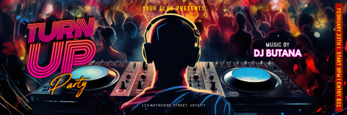 Black 3d Turn Up Party Tajuk Twitter Template | PosterMyWall