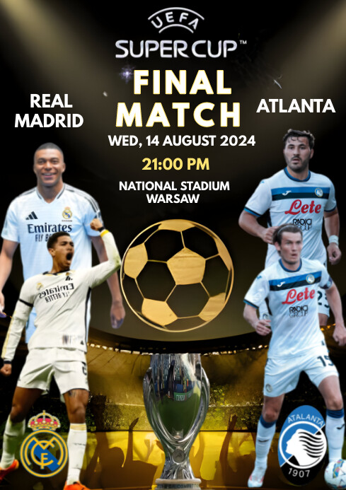 Black 3d Uefa Super Cup Final Real Madrid Vs Template | PosterMyWall