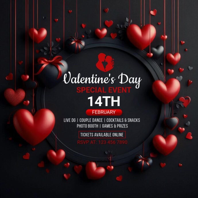 Black 3d Valentine's Event Instagram Post Template | PosterMyWall