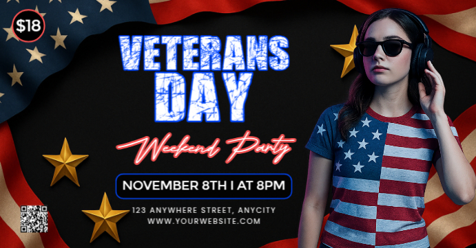 Black 3d Veterans Day Weekend Party Sampul Acara Facebook Template ...