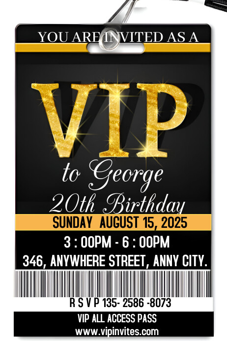 Black 3d Vip Birthday Invitation Card Poster Template | PosterMyWall