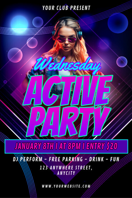Black 3d Wednesday Active Party Poster Template | PosterMyWall
