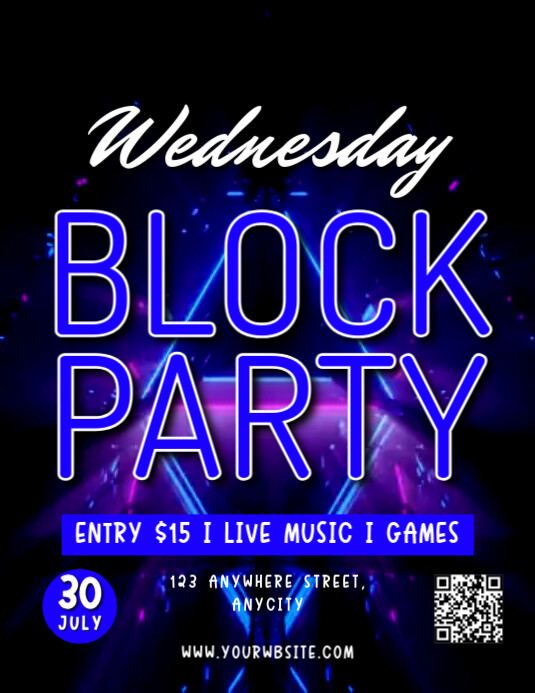 Black 3d Wednesday Block Party Pamflet (letter As) Template | PosterMyWall