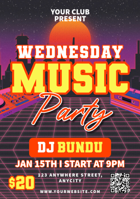 Black 3d Wednesday Music Party A2 Template | PosterMyWall