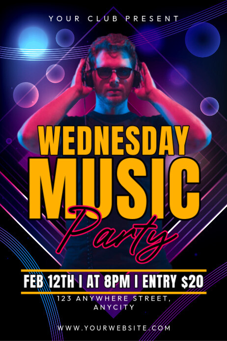 Black 3d Wednesday Music Party Poster Template | PosterMyWall