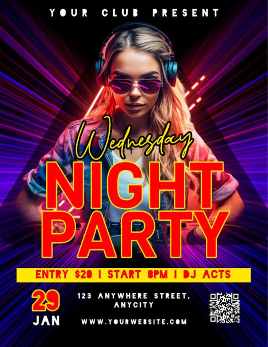 Black 3d Wednesday Night Party Pamflet (letter As) Template | PosterMyWall