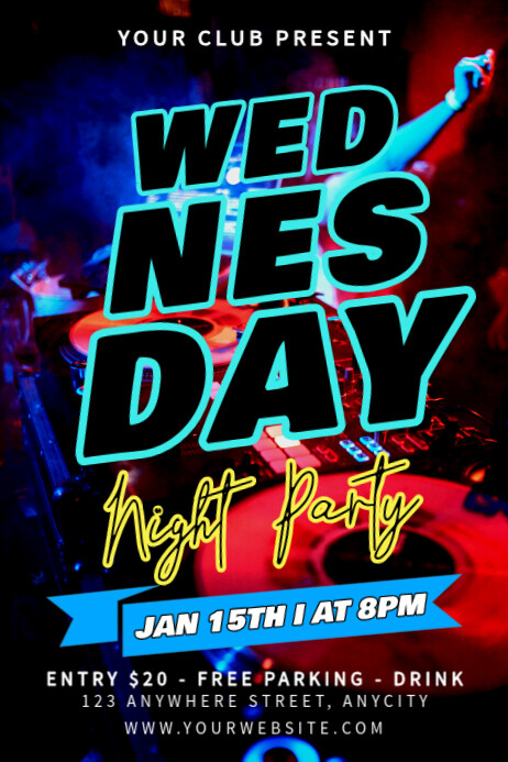 Plantilla de Black 3d Wednesday Night Party Poster | PosterMyWall