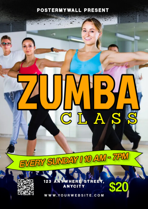 Black 3d Zumba Classes A3 Template | PosterMyWall