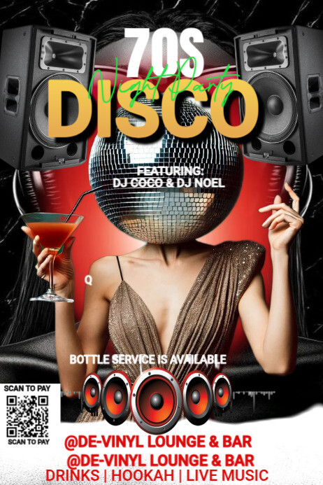 Black 70s Disco Party Poster Template | PosterMyWall