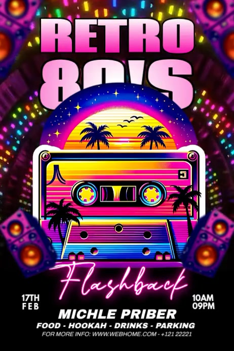 Black 80s Retro Party Poster Video Template | PosterMyWall