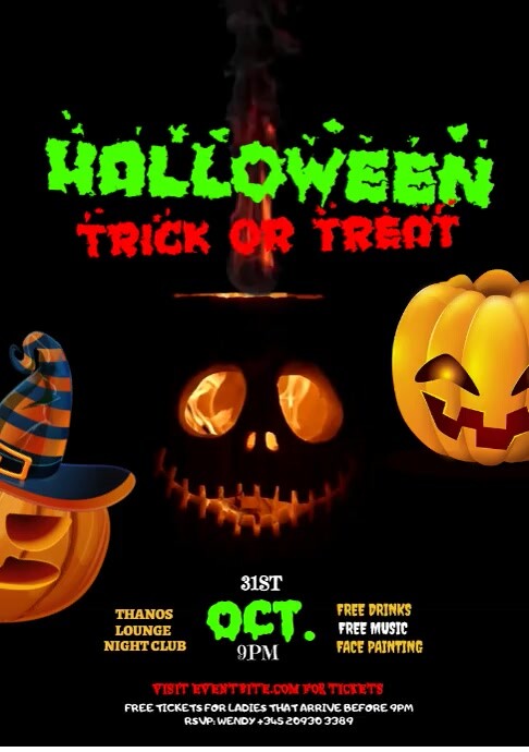 Black A4 Halloween Trick or Treat Flyer Template | PosterMyWall