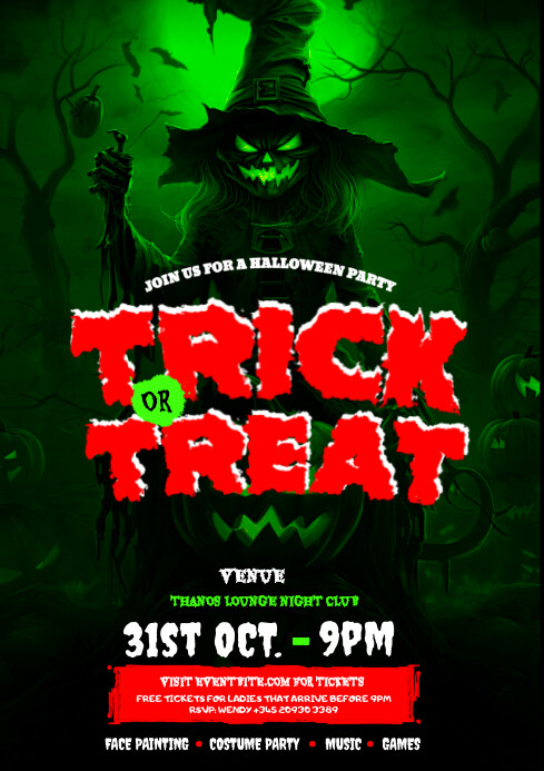 Black A4 Halloween Trick or Treat Flyer Template | PosterMyWall