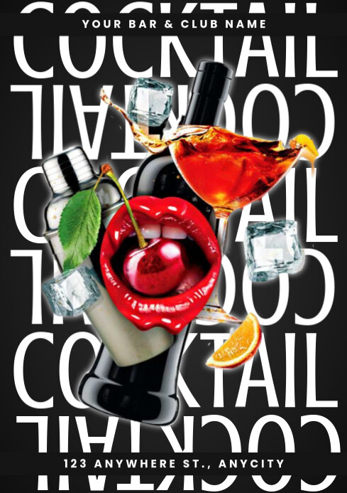 Black Abstract Cocktail Cover Menu A4 Template | PosterMyWall